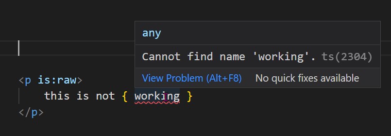 Raw text content produces TypeScript error ts(2304) in Visual Studio ...