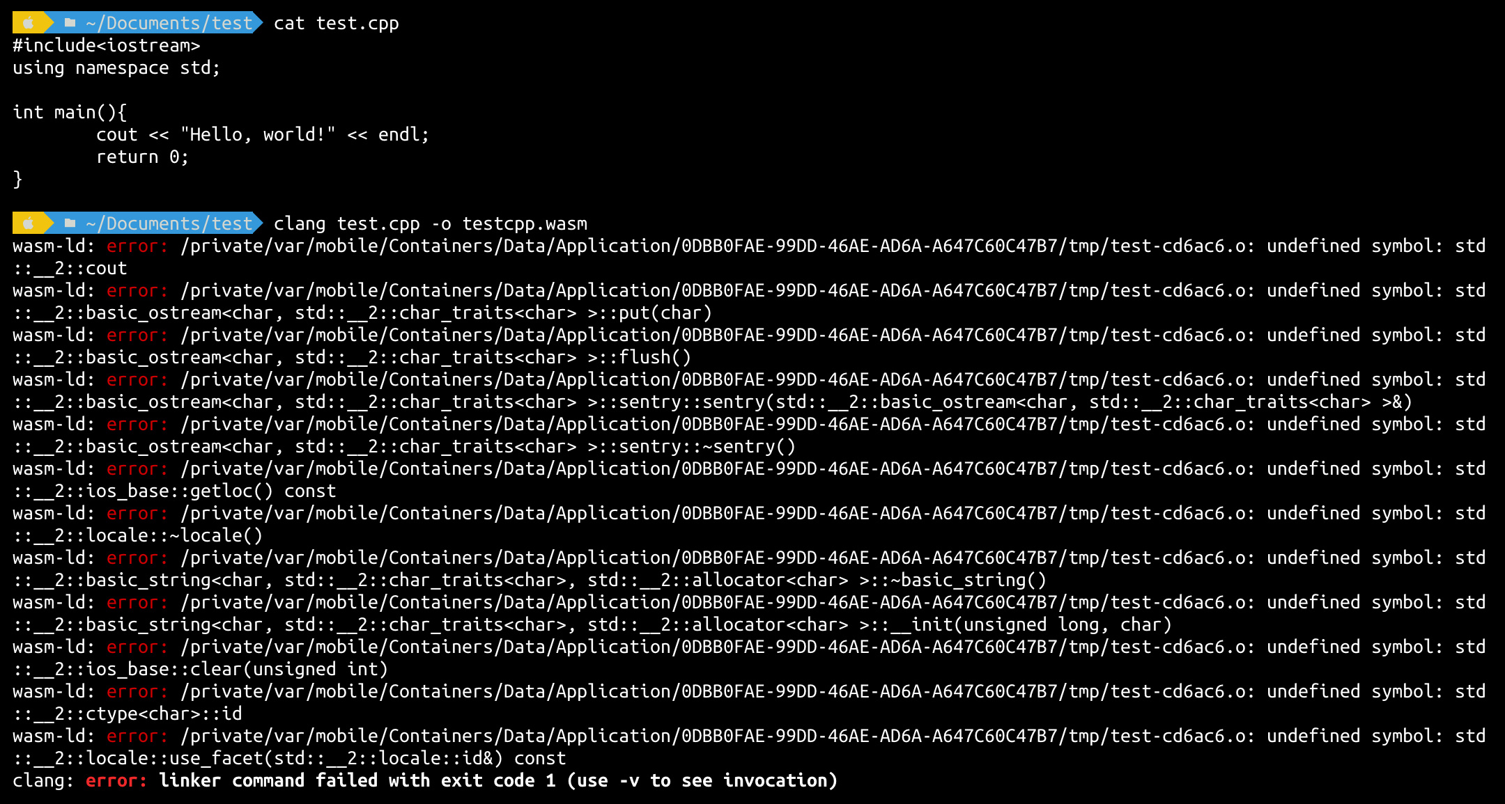Clang: error · Issue #621 · holzschu/a-shell · GitHub