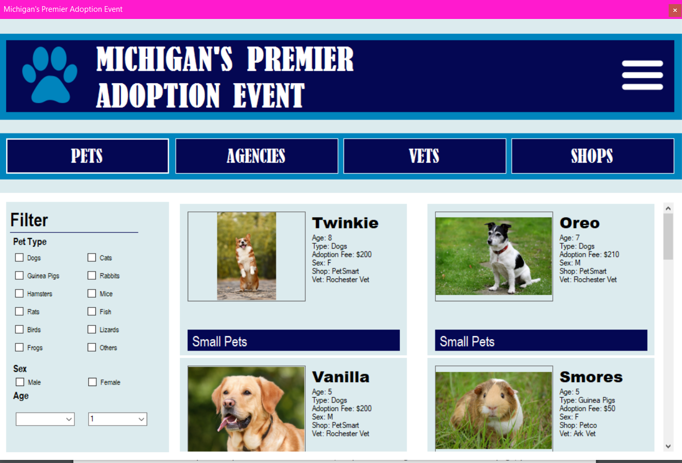 GitHub - TessaPeruzzi/AdoptionDatabase: An application that uses a C# ...