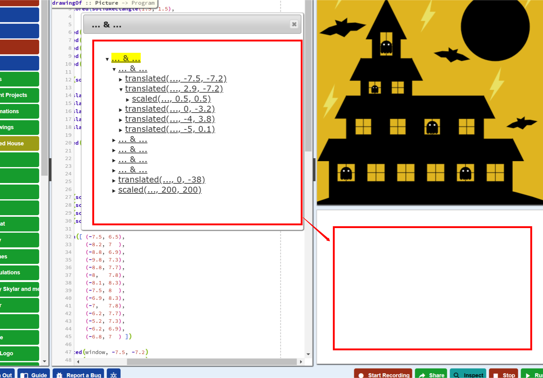 The inspect dialog should replace the run section of the screen · Issue #1008 · google/codeworld ...