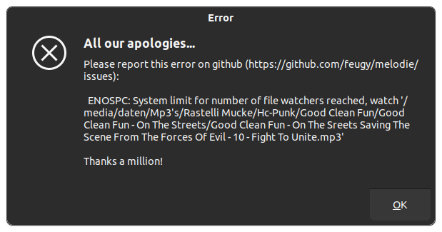 Error: ENOSPC: System limit for number of file watchers reached · Issue #38 · feugy/melodie · GitHub