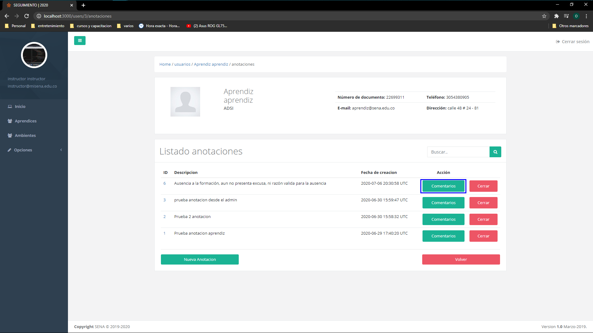 Adicionar comentarios a las anotaciones del aprendiz, desde el perfil del instructor. · Issue ...