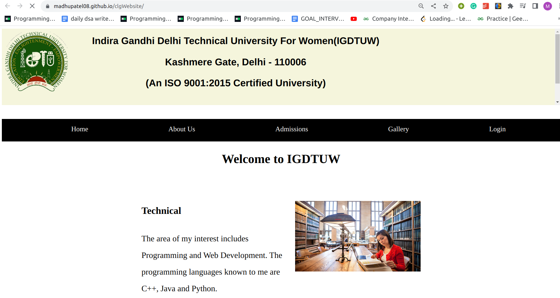 GitHub - Madhupatel08/clgWebsite: Assignment of Multi-Media labs. A ...