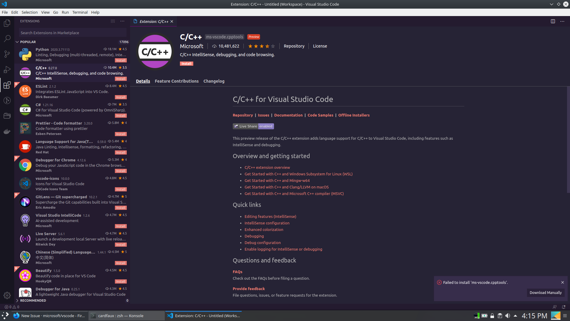 I don't know if this is The right place, Can't install any extensions ...