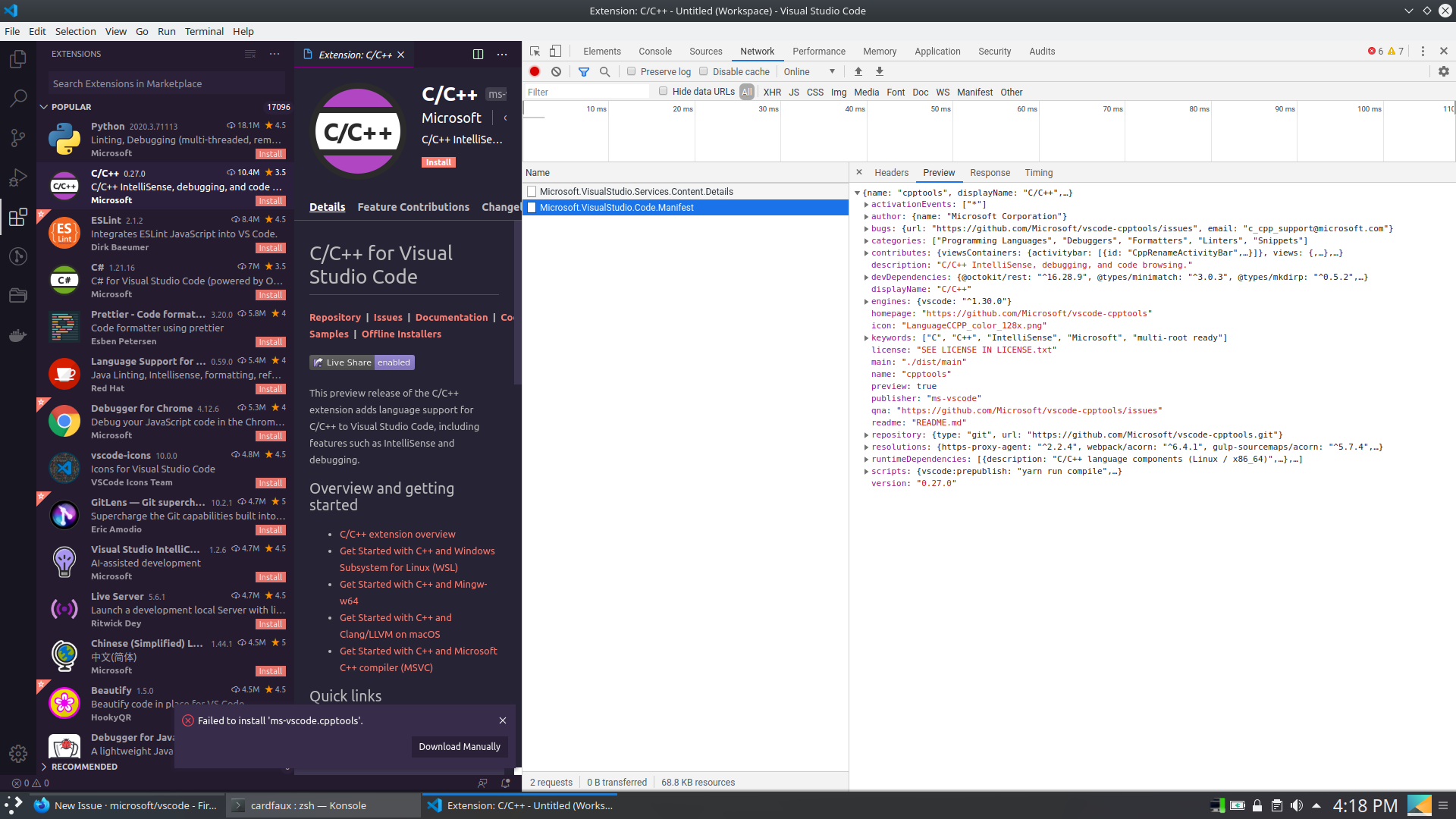 I don't know if this is The right place, Can't install any extensions ...