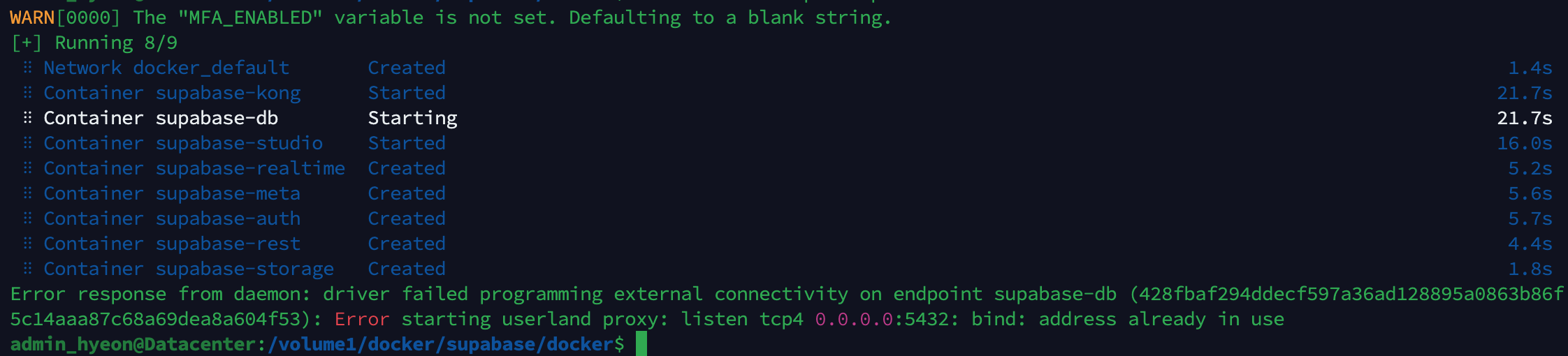 Error Starting Userland Proxy Listen Tcp4 00005432 Bind Address Already In Use · Supabase
