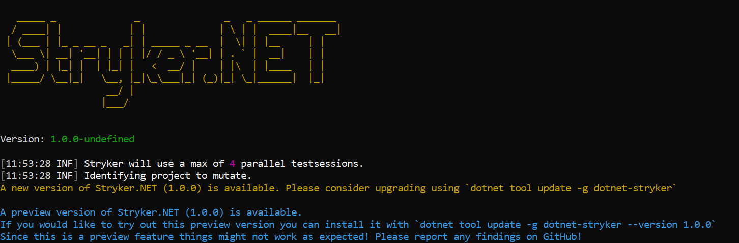Incorrect CLI message when updating Stryker to 1.0.0 · Issue #1761 · stryker-mutator/stryker-net ...