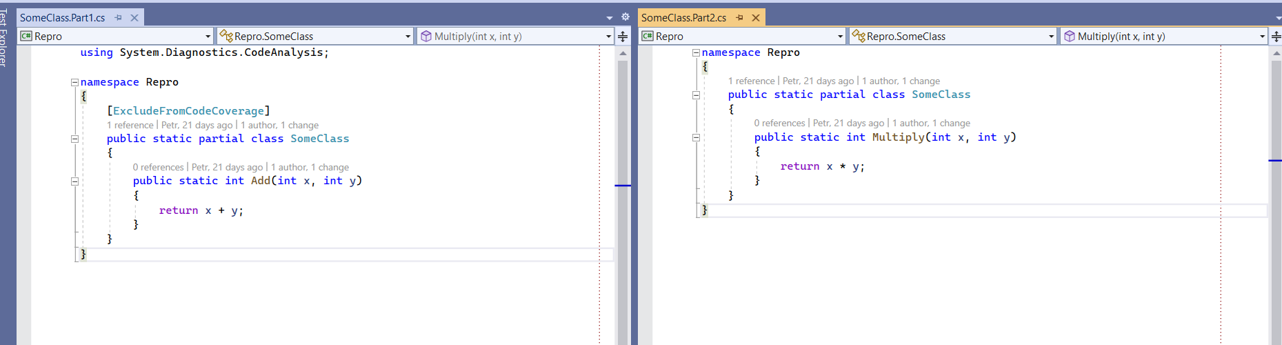 ExcludeFromCodeCoverage attribute is not handled correctly for partial classes · Issue #2314 ...