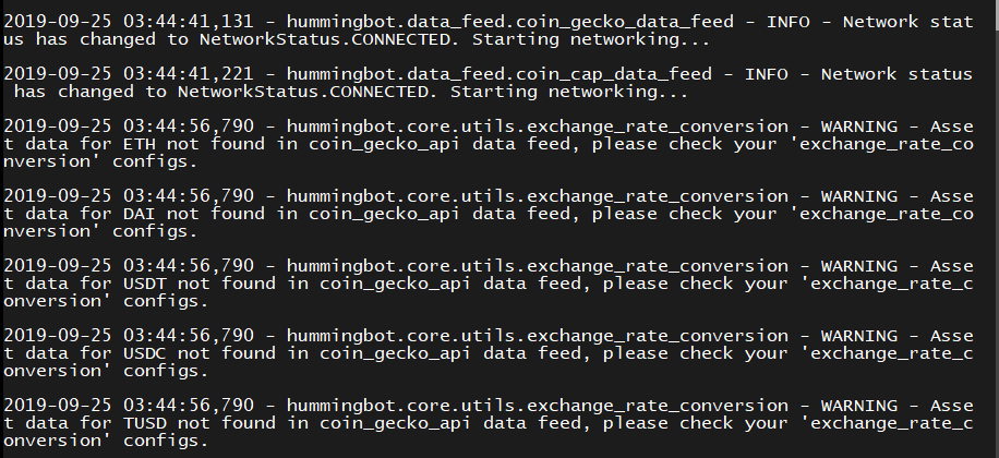 [BUG] WARNING - Coin Gecko API request failed. in Logs for both PMM and XEMM Strategies, not ...