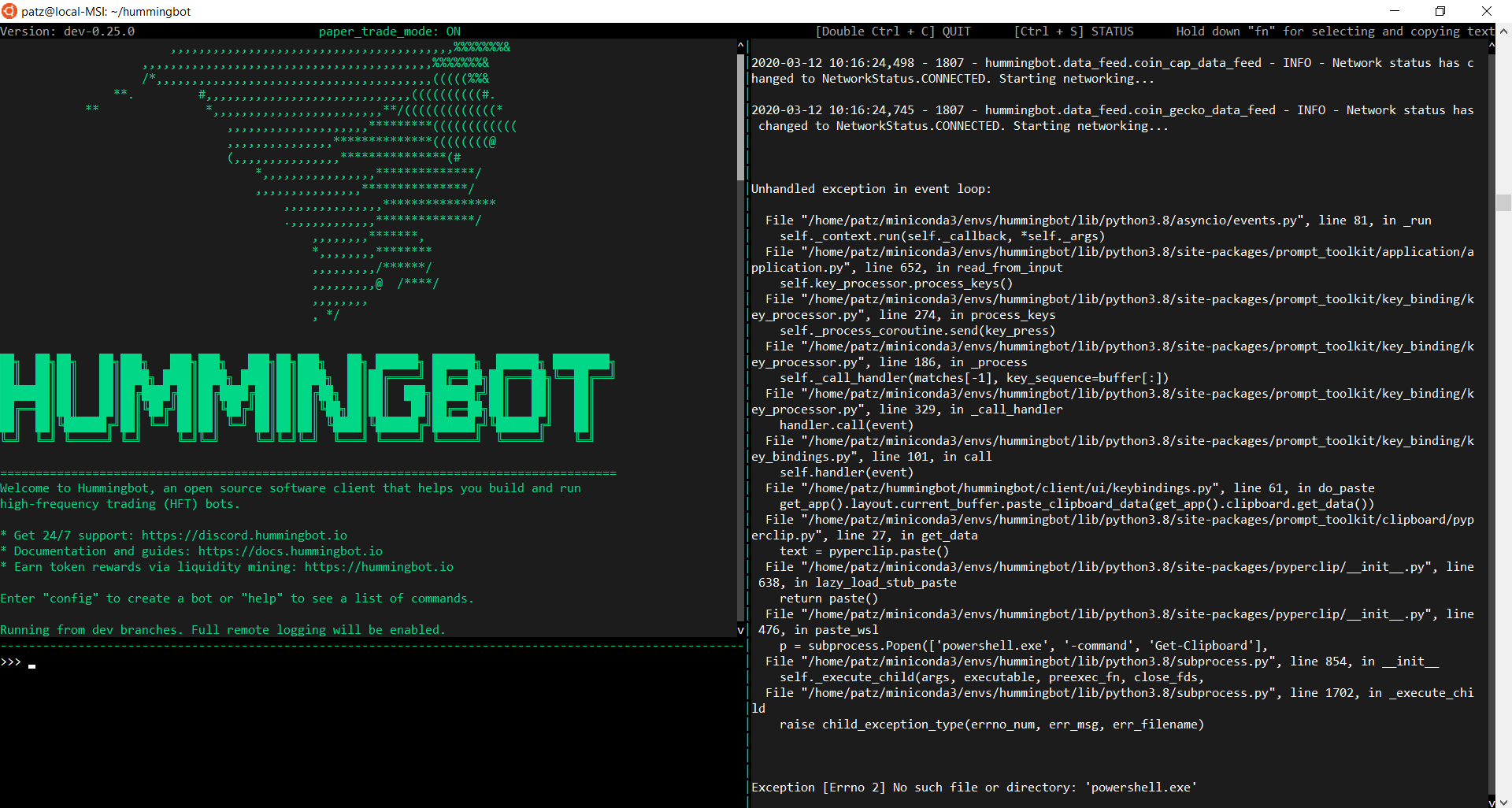 [BUG] Start, Stop, Start error · Issue #1519 · hummingbot/hummingbot · GitHub