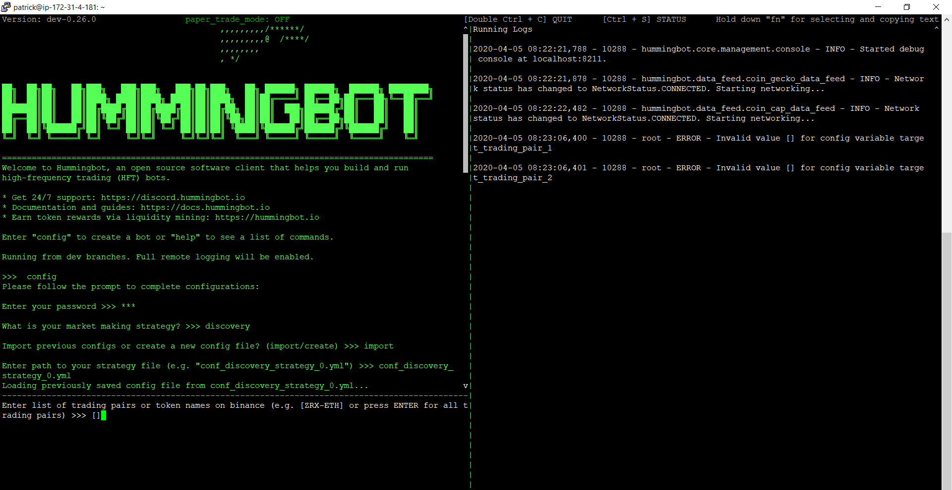 [BUG] Discovery | invalid value [] when importing · Issue #1587 · hummingbot/hummingbot · GitHub