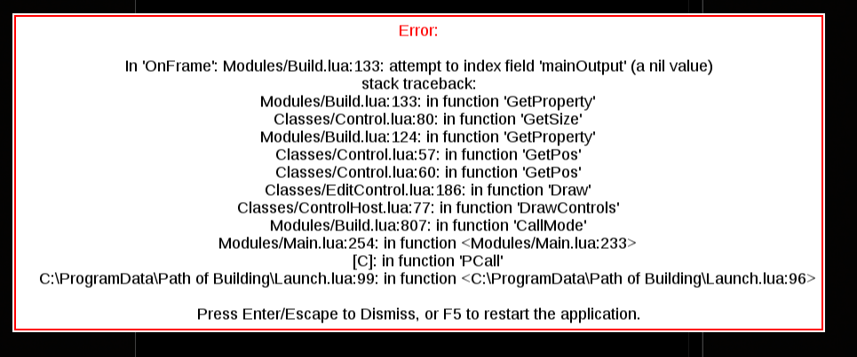 When importing a build, OnFrame: Modules/Build.lua:133 attempt to index field 'mainOutput' (a ...