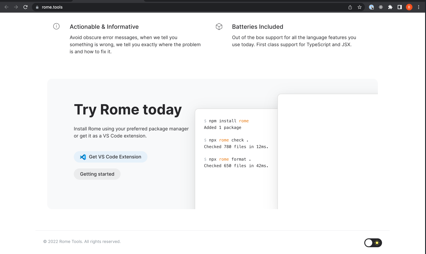 🐛 Bug on landing page with light theme showing VS Code Extension Preview · Issue #3667 · rome ...