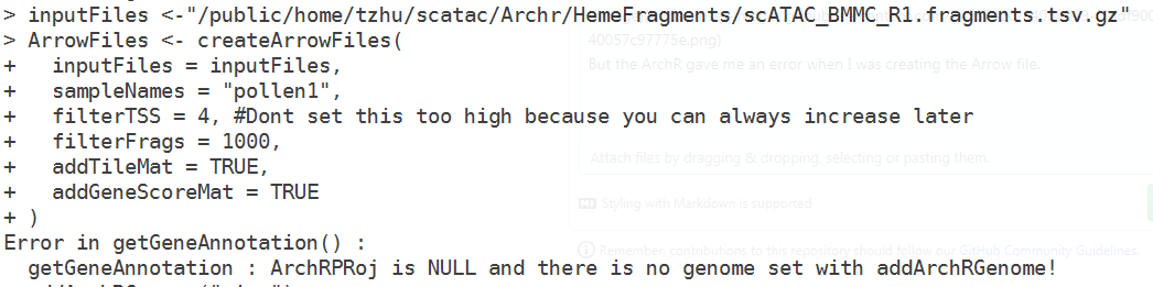 ArchRPRoj is NULL and there is no genome set with addArchRGenome ...