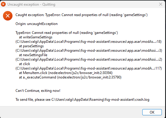 [BUG] FSGMA Crashes on run against fresh install of FS22 (Steam Edition) if it is run before ...