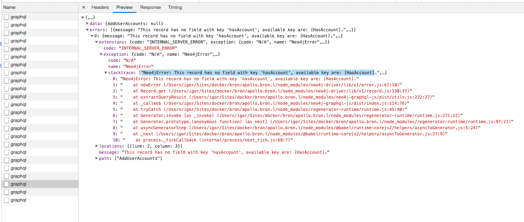 "Neo4jError: This record has no field with key 'someField', available ...