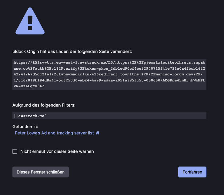 Click On Magic Link Triggers Spam Link Protection In Ublock Origin Ad Blocker · Issue 792