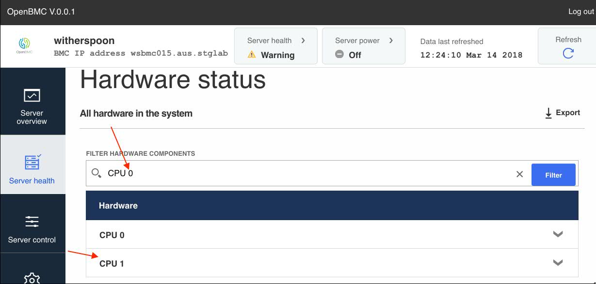 GUI: Hardware status "Filter" not working as expected - Search for "CPU 0" but CPU 1 also listed ...