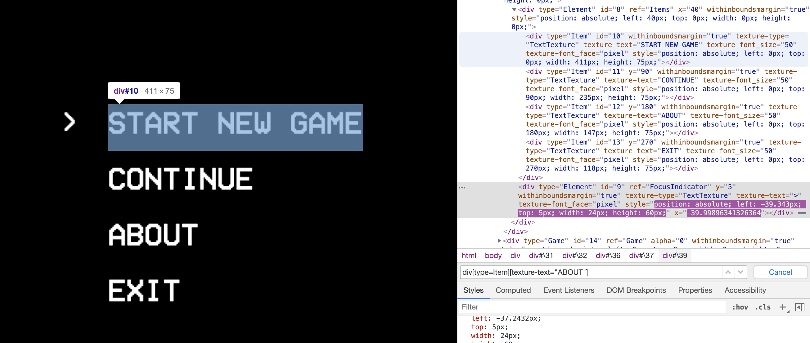 How do we make changes to the DOM elements generated by the inspector? Currently having issue ...