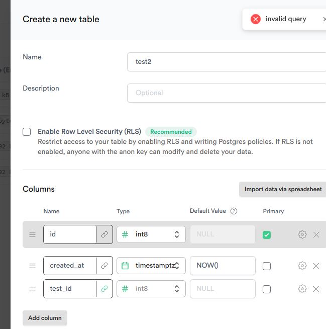 UI/Studio new table editor generates "invalid query" on table save if ...