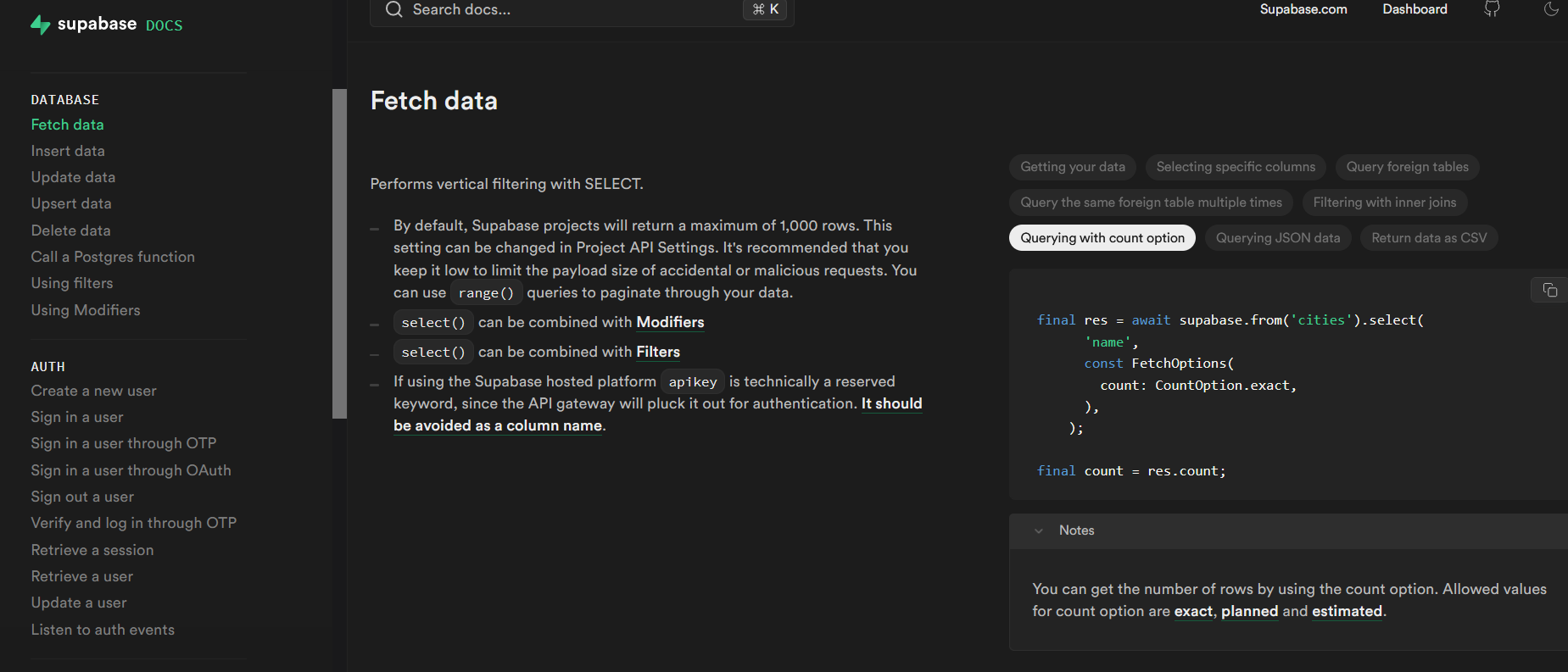 Flutter/Supabase - find table record count? · supabase · Discussion #11712 · GitHub