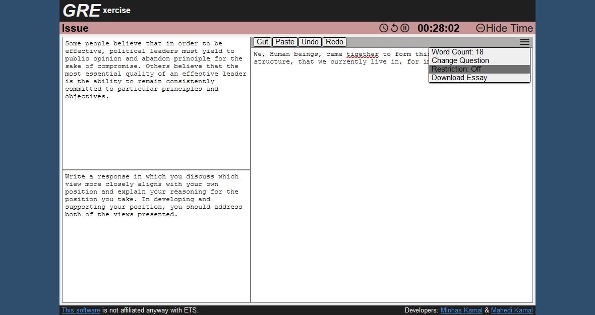 GitHub MinhasKamal GRExercise Free GRE Practice Environment awa