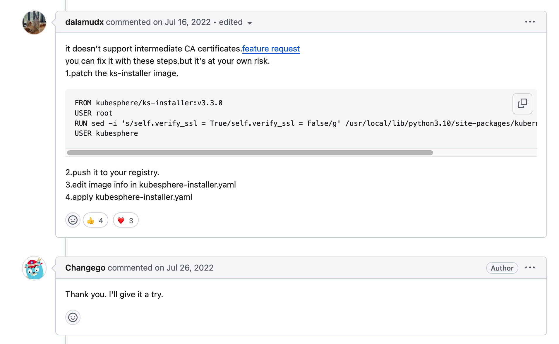 Using kubesphere-installer.yaml to install ks-installer 3.4.0 reported an error：SSLError ...