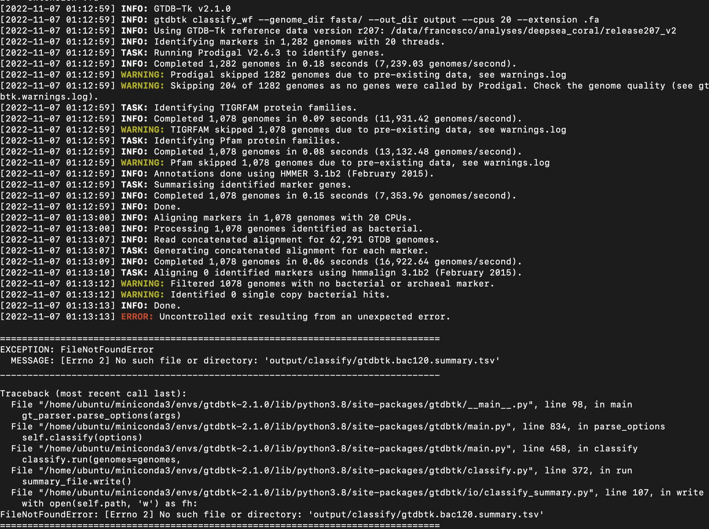 [Errno 2] No such file or directory: 'output/classify/gtdbtk.bac120.summary.tsv' · Issue #448 ...