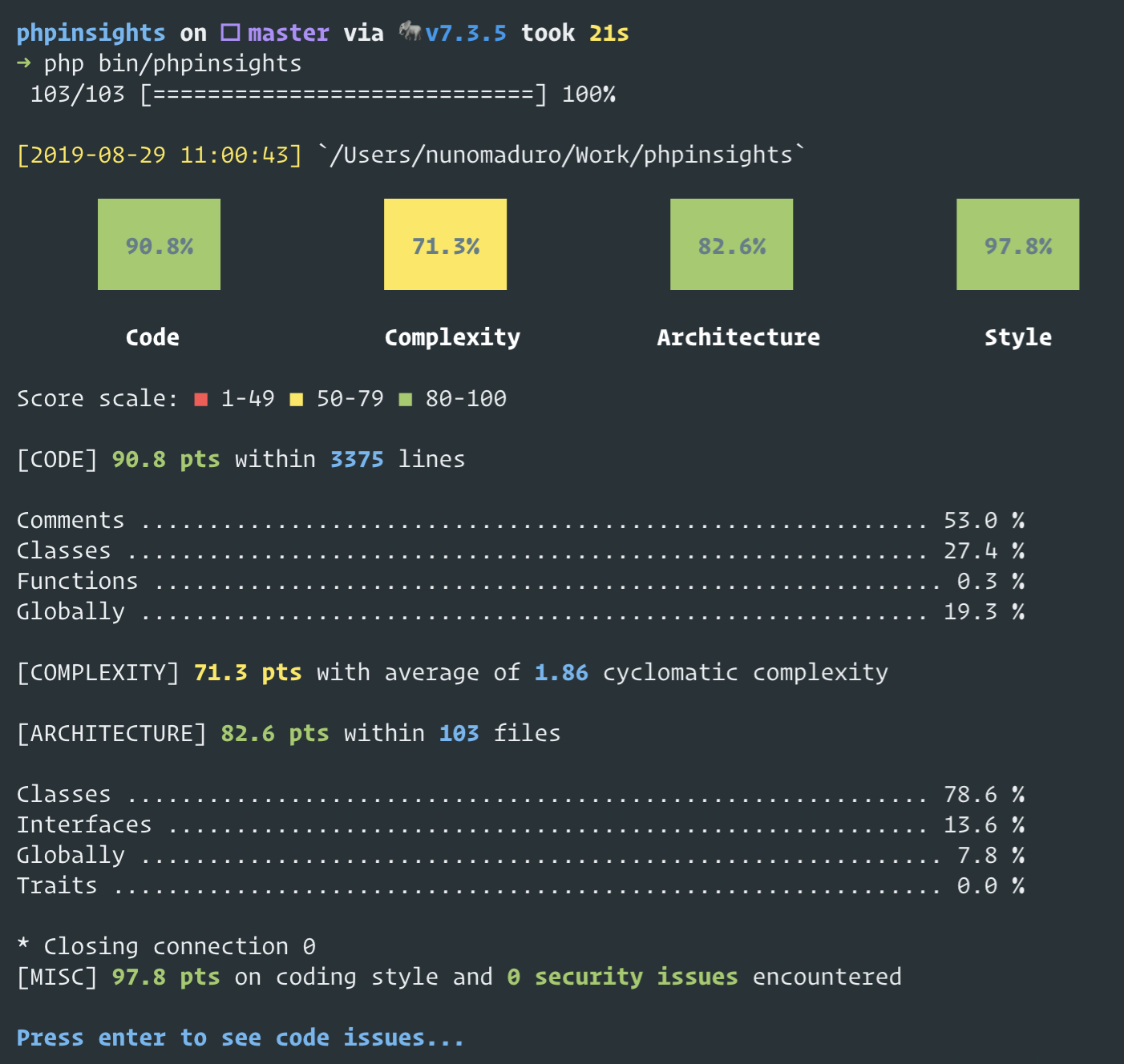 `* Closing connection 0` warning · Issue #198 · nunomaduro/phpinsights · GitHub