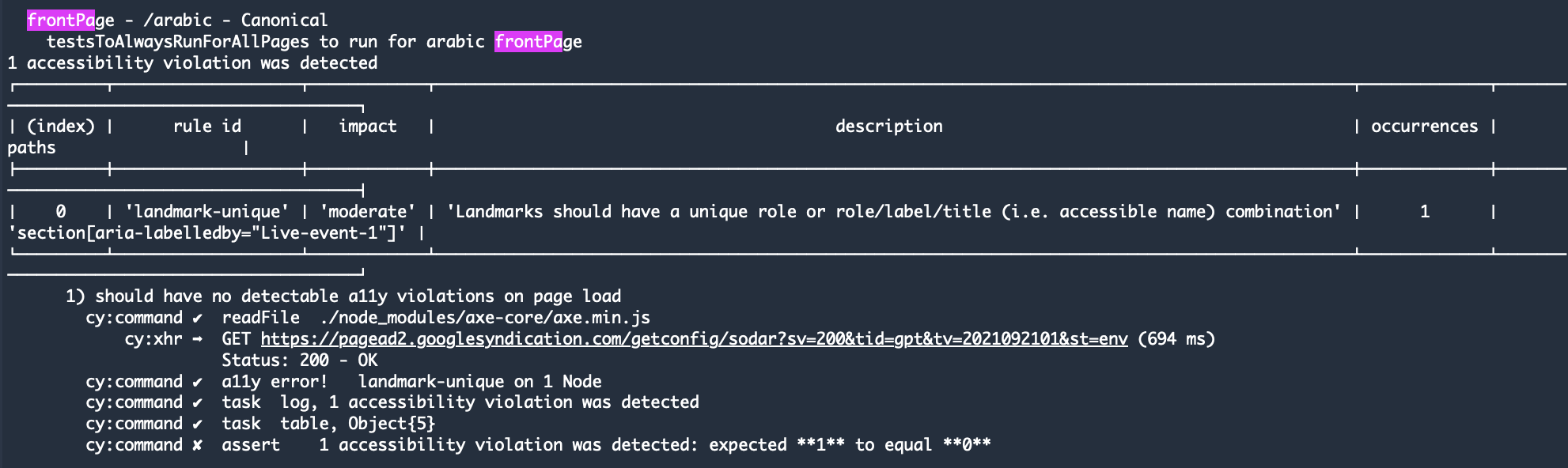 a11y violation on ‘Landmarks should have a unique role or role/label/title’ on ‘section[aria ...