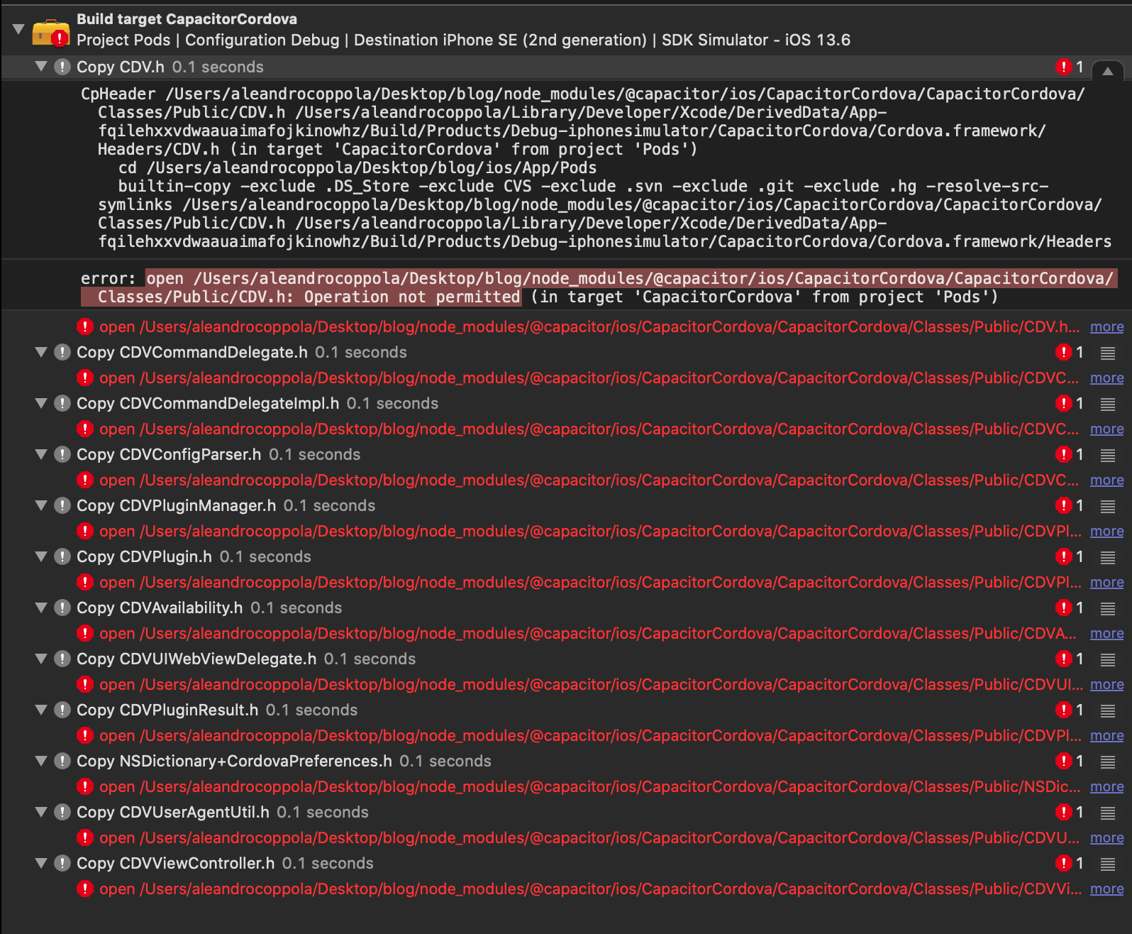 Xcode Error Operation Not Permitted · Issue 3489 · Ionic Teamcapacitor · Github
