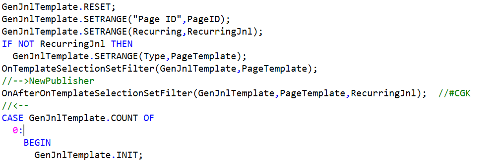Eventrequest Codeunit 230 “genjnlmanagement” Templateselection Local 