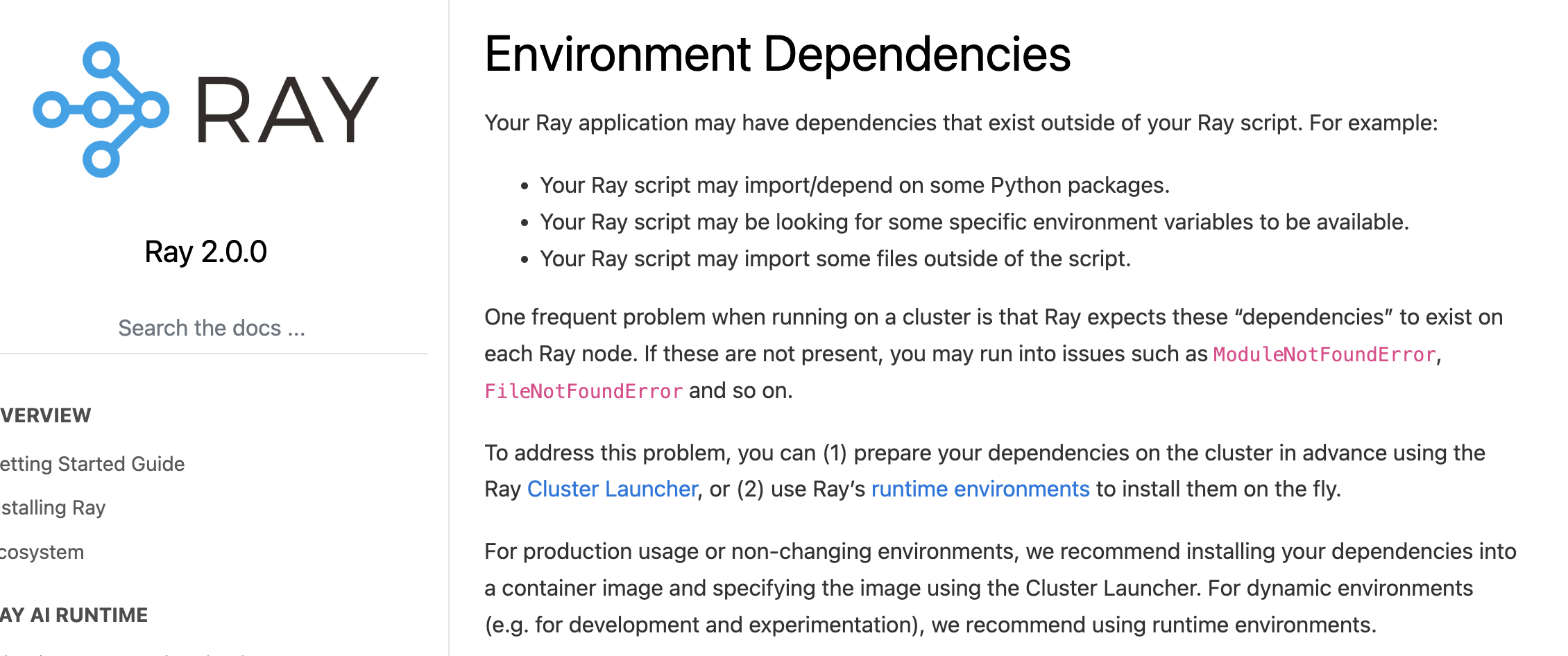[runtime env / doc] Clarity for Docker vs Runtime envs /ray-core/handling-dependencies.html ...