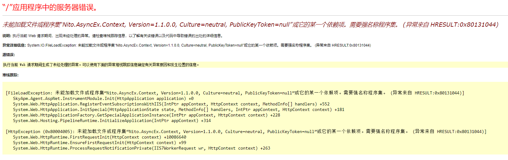 Failed to load file or assembly“ Nito.AsyncEx.Context , version = 1.1.0.0, culture = neutral ...