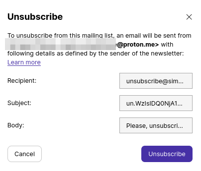 one-click unsubscribe in protonmail for messages sent to an alias from catch-all autocreate ...