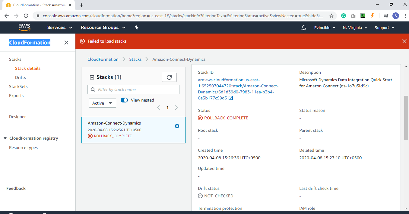 Error while Creating Stack · Issue #6 · aws-quickstart/connect-integration-perficient-msdynamics ...