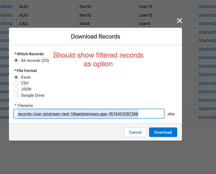 [REGRESSION] Query results download should allow filtered records as option · Issue #47 ...