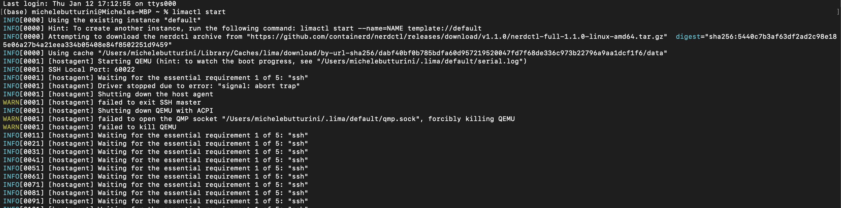 FATA did not receive an event with the "running" status (`Driver stopped due to error: "signal ...