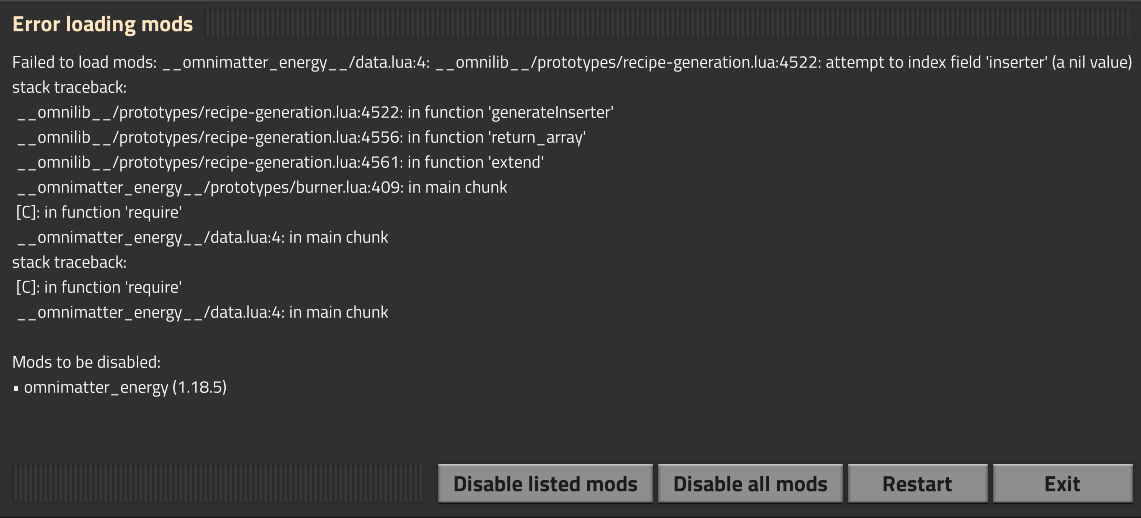[BUG] Loading with Omni Logistics and Energy · Issue #177 · Omnimods/Omnimods · GitHub