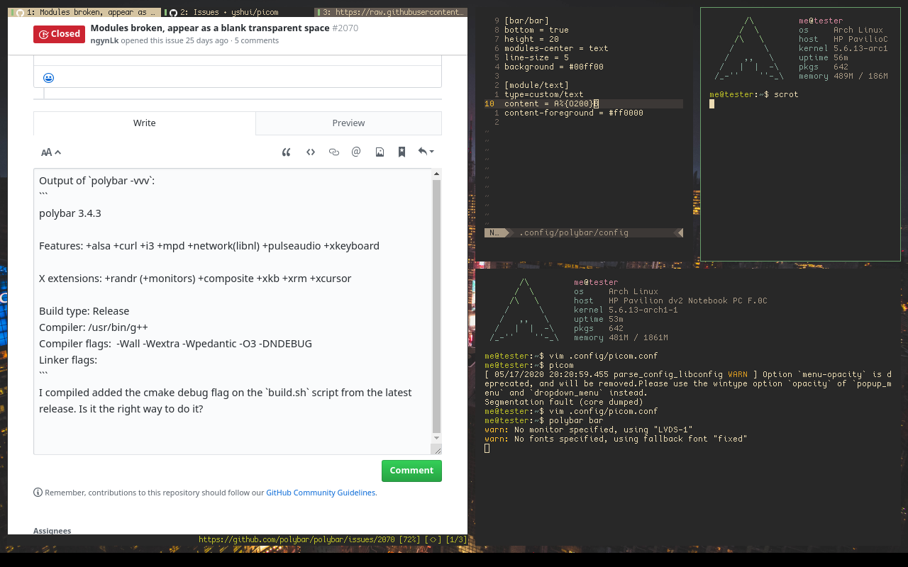 Modules broken, appear as a blank transparent space · Issue #2070 · polybar/polybar · GitHub