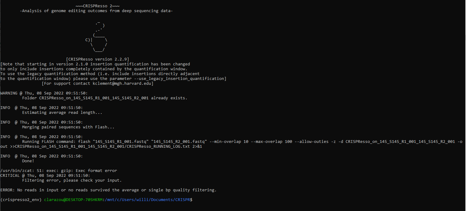 Filtering error although reads are good quality · Issue #244 · pinellolab/CRISPResso2 · GitHub