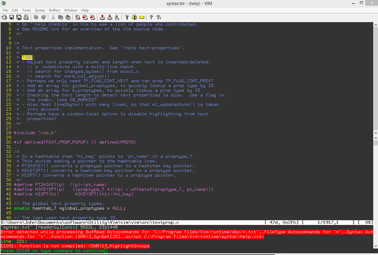 Errors Message Displayed When Invoking Help Within Gvim · Issue 10426 · Vimvim · Github 9587