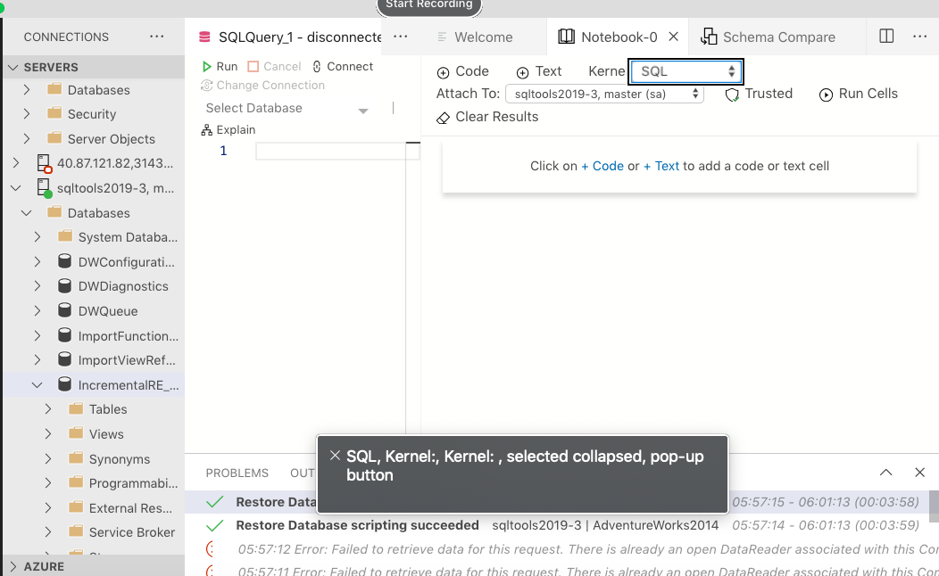 [Accessibility]A11y_AzureDataStudio_NewNotebook_ScreenReader:Voice over is not announcing the ...
