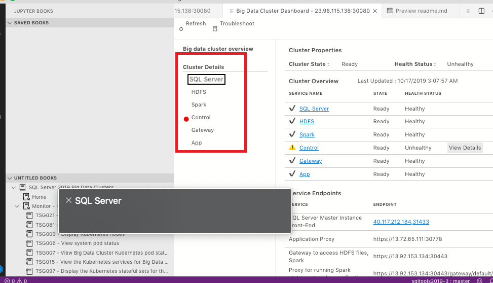 A11y_AzureDataStudio_BigDataClusterOverviewPage_ScreenReader :Missing tab structure for the ...