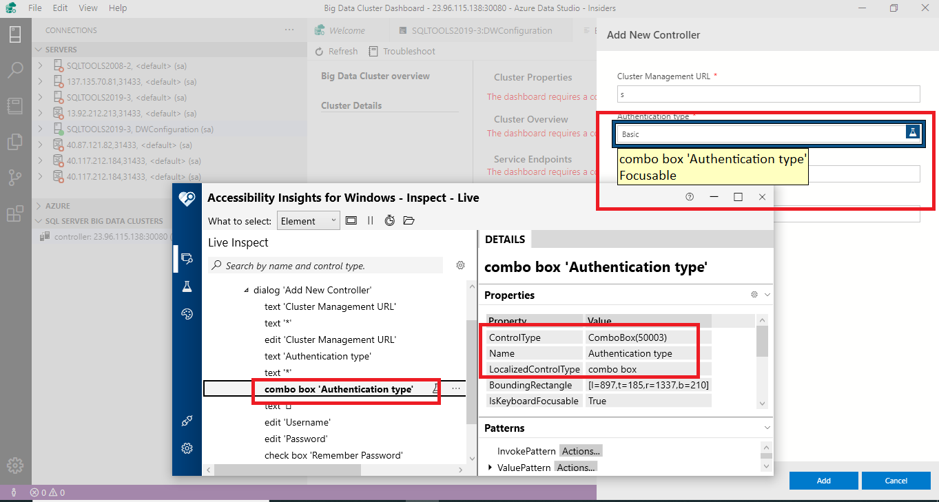 A11y_AzureDataStudio_AddNewController_AI4D: Incorrect name is provided for "Authentication Type ...