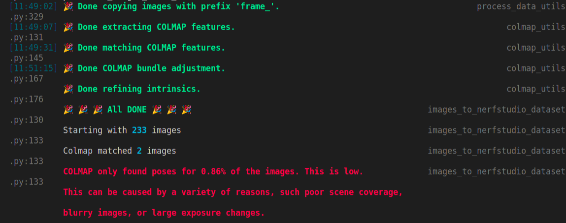 Colmap fails to find poses for the image · Issue #2407 · nerfstudio-project/nerfstudio · GitHub