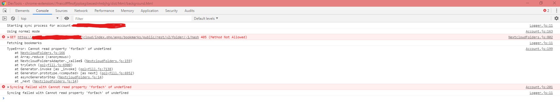 Cannot read property 'forEach' error with Chrome extension · Issue #782 · nextcloud/bookmarks ...