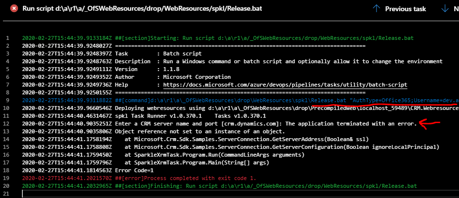Deploying WebResources using Release.bat in DevOps pipeline failing to connect to CRM · Issue ...