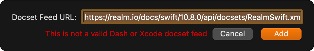 This is not a valid Dash or Xcode docset feed. Realm Swift v10.8.0 · Issue #7299 · realm/realm ...