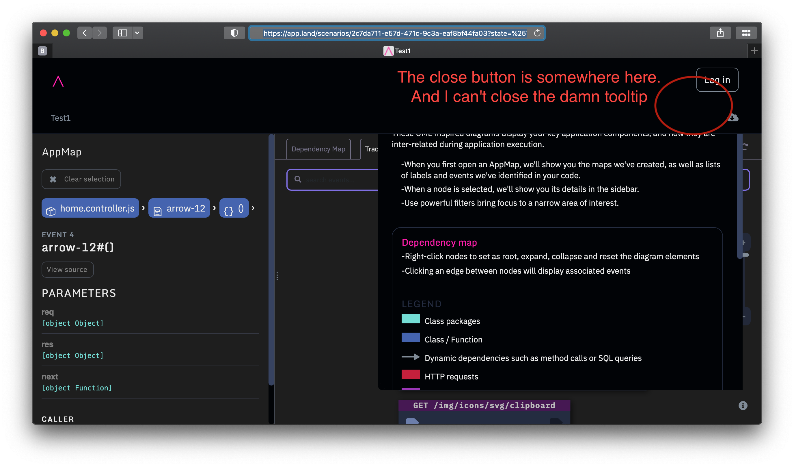tooltip close button is unreachable · Issue #512 · getappmap/appmap-js · GitHub